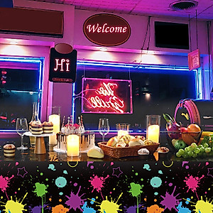 Glow Party Table Covers Neon Party Tablecloths 108 x 54 Inch Glow Party Tablecloths Disposable Plastic Neon Glow Table Cloth for Neon Birthday Party Black Light Party Supplies (1 Piece)