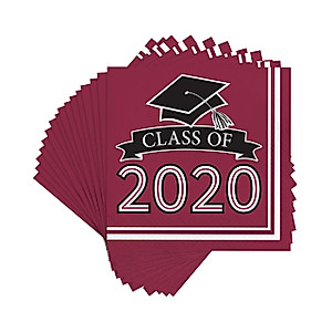 Creative Converting Class of 2020 Burgundy Grad Napkins, 6.5"