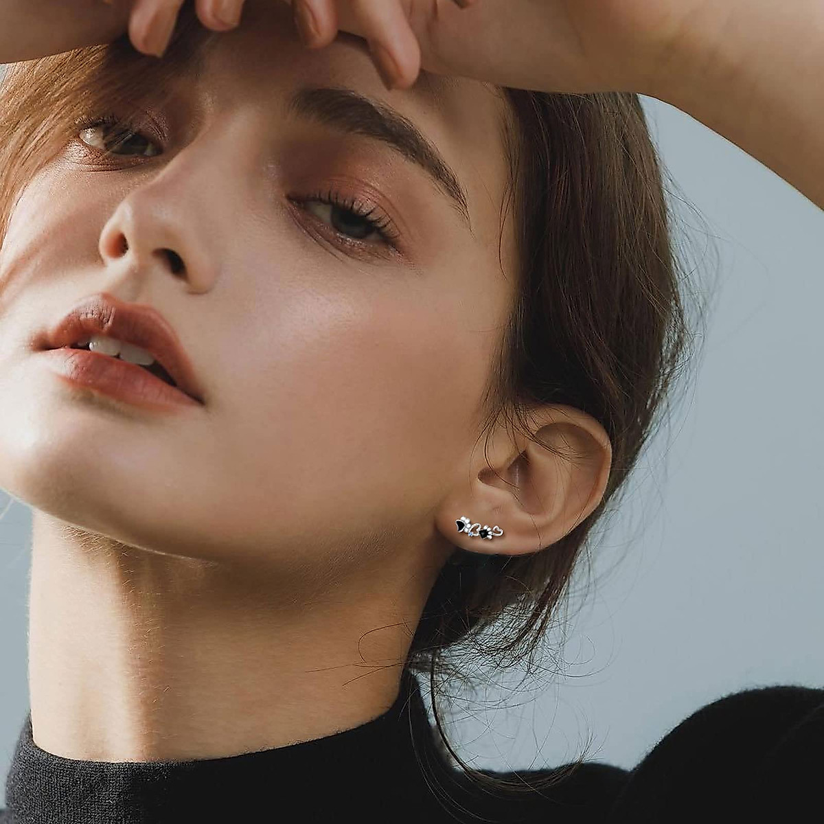 HOOHWE Dog Paw Print Earrings S925 Sterling Silver Crawler Earring Cuff Climber Earrings Puppy Dog Cat Pet Paw Print Stud Earrings Jewelry Gifts for Women