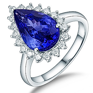 Lanmi 14K White Gold Natural Deep Blue Tanzanite Rings Diamonds Band Engagement Wedding for Women Promotion