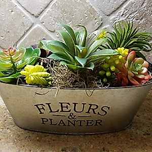 4 Pack - Oval Galvanized"Flowers & Garden" Metal Planter Pots - Perfect for Parties, Weddings & Decorations