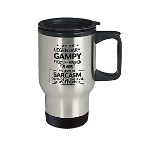 Whizk Gampy Travel Mug Gifts - Funny Dear Grandpa Grandfather Best Grandparents Fathers Day Christmas Love Men - My Level of Sarcasm 14 oz Stainless Steel Insulated Tumbler TSA0166
