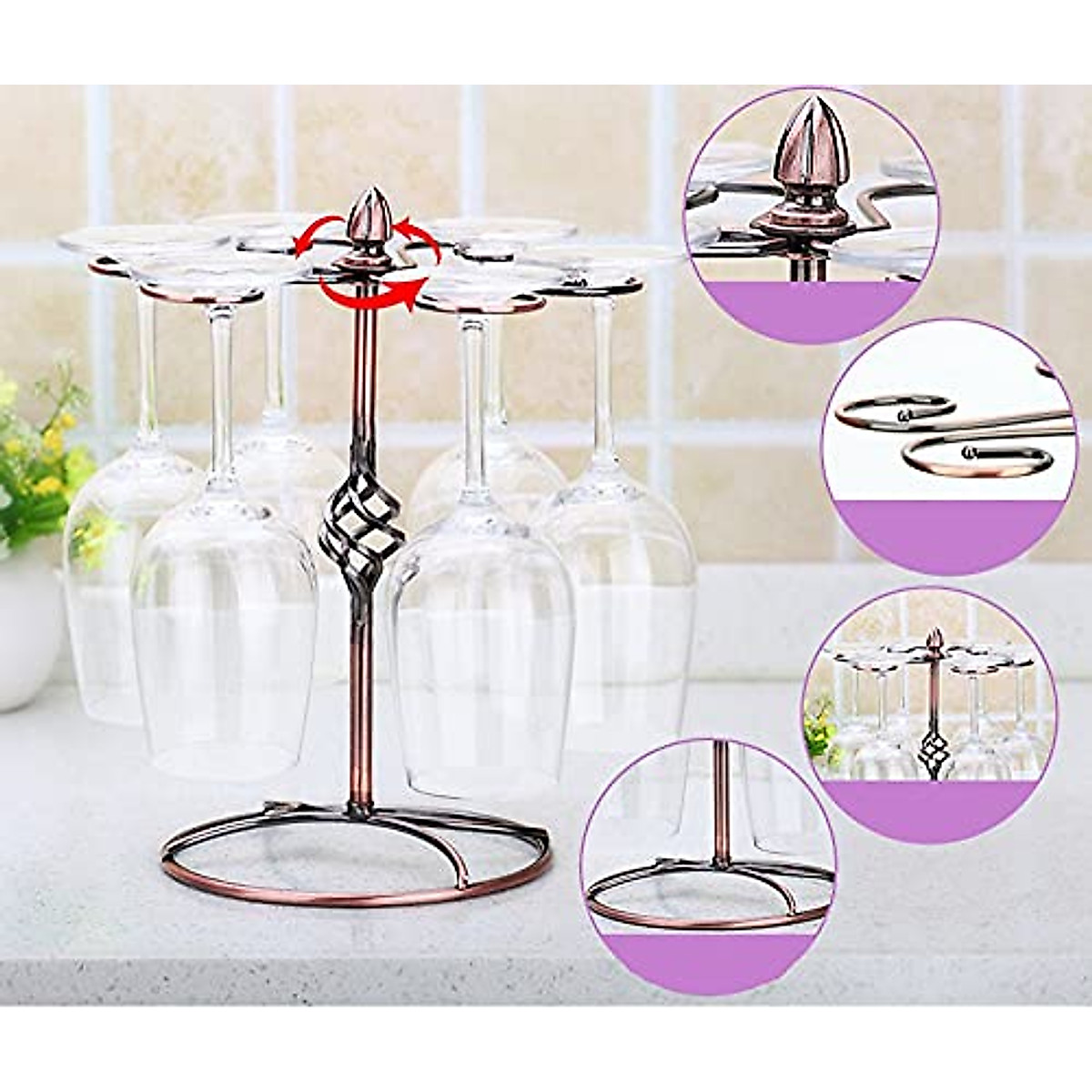 Fadak New Wine Holder 6 Cup Holder Lower Cabinet Hanging Goblet Holder - Undrilled Brass Champagne Gold Matte Stainless Steel (L)