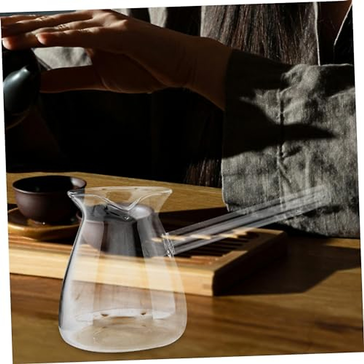 CRAFTHROU Transparent Glass Coffee Pot Coffee Warmer Milk Pitcher Cup Tea Creamer Pitcher Instant Decaf Coffee Beans Stovetop Tea Maker Pan Sauce Jugs Espresso Cups Glass Creamer Container