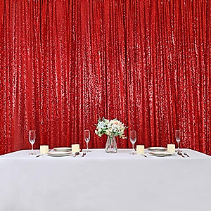 Hahuho Red Sequin Backdrop Curtain, 2PCS 2FTx8FT Glitter Backdrop Curtain for Parties, Christmas, Wedding, Party Decoration（2 Panels, 2FT x 8FT, Red
