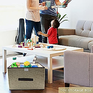 LELE LIFE Foldable Storage Box with Dustproof Lid and Handle, Foldable Storage Bin Collapsible Storage Organizer for Closet, Bedroom, Home, Beige