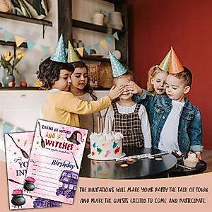 KFNER Wizards and Witches Birthday Invitations, Wizard Birthday Party Invitation Card, Magical Birthday Party Favors & Celebration Supplies(20 Set of Invitations with Envelopes)-B35
