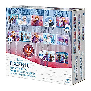 Spin Master Disney Frozen 2, 12-Pack Jigsaw Puzzles for Girls & Boys Princess Elsa Anna Olaf Winter Snow Movie Toy Merch Party Favor, for Kids Ages 4 and up