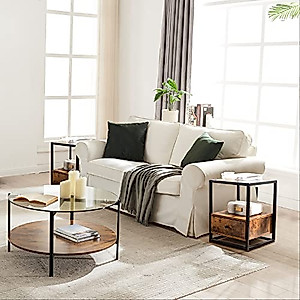 SICOTAS Nightstand Set of 2 - Tempered Glass Top with Drawer - Modern Glass Night Stand with Drawer and Storage Shelf, Industrial End Table Side Table, Bedside Table with Metal Frame for Living Room