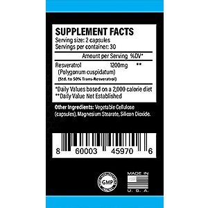 Flambeau Labs Resveratrol 1200mg Per Serving | Anti-Aging, Antioxidant, Metabolic Efficiency, Cardiovascular Support