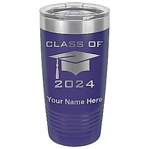 LaserGram 20oz Vacuum Insulated Tumbler Mug, Grad Cap Class of 2023, 2024, 2025, 2026, 2027, Personalized Engraving Included (Dark Purple)
