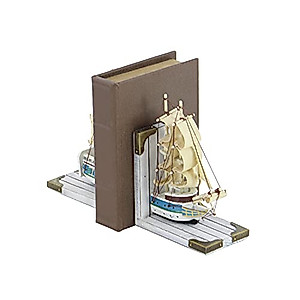 Deco 79 Wood Sail Boat Bookends with Real Boat Rigging, Set of 2 6"W, 9"H, White