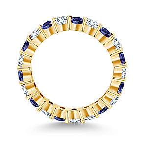 Gem Stone King 18K Yellow Gold Plated Silver Round Blue and White Created Sapphire Eternity Band Ring For Women (2.70 Cttw, Available In Size 5, 6, 7, 8, 9)