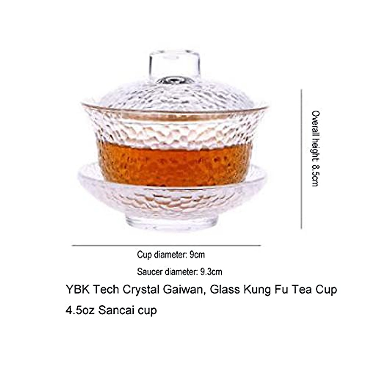YBK Tech Crystal Gaiwan, Glass Kung Fu Tea Cup with Saucer and Lid, Chinese Traditional, Sancai Tea Bowl (Clear cup)