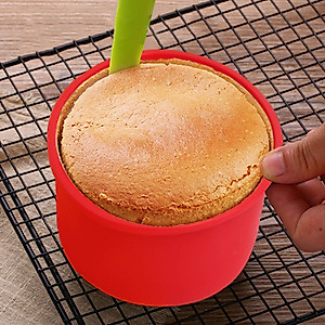 DaKuan Set of 6, Silicone Cake Mold Baking Pans, 4 inch Cake Pans for Baking, Muffin, Cupcake, Layer Cake, Cheese Cake, Chocolate and Rainbow Cake - Red