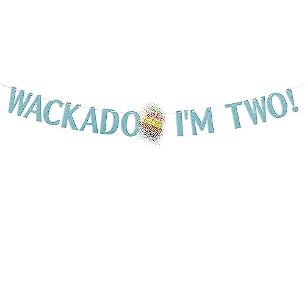 Blue Glitter Wackado* I'm Two! Banner - Kids' 2nd Birthday Decorations, Blue Theme 2nd Birthday Party Decorations