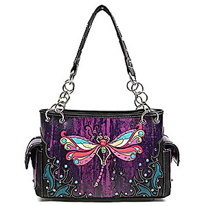 Colorful Dragonfly Western Spring Purse Country Handbag Women Shoulder Bag Crossbody Wallet Set Purple