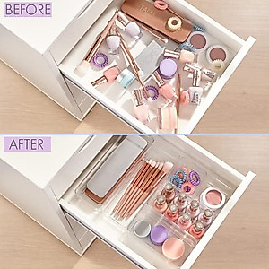 STORi SimpleSort 6-Piece Stackable Clear Drawer Organizer Set | Multi-size Trays | Small Makeup Vanity Storage Bins and Office Desk Drawer Dividers | Made in USA