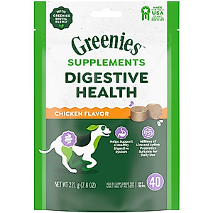 Greenies Supplements Digestive Health Probiotics for Dogs Chicken Flavor, 40 Count Soft Chews Dog Probiotics, 7.8 oz. Pouch
