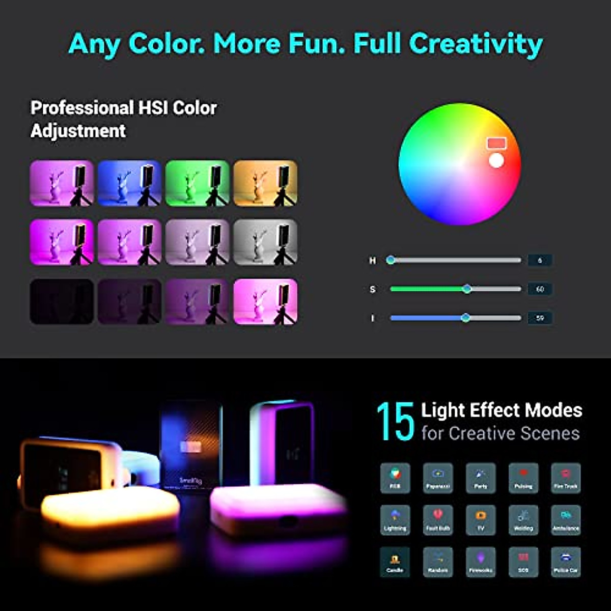 SmallRig RM75 RGB Video Light, RGBWW Full Color Portable LED Light Panel, 4,000mAh Battery, 2500-8500K, CRI96, TLCI 98, Magnetic Attraction and App, for Vlogging Photography