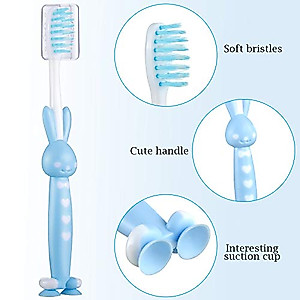 Patelai 12 Pcs Kids Toothbrush for Age 2 and Above Children Manual Toothbrush Set Soft Contoured Bristles Boys and Girls Cute Colorful Toothbrush with Suction Cup for Storage