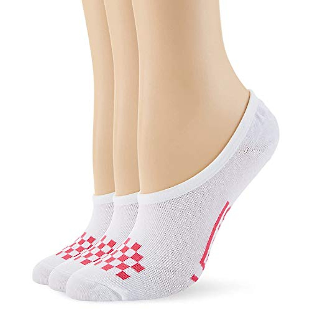 Vans Super No Show Socks - Women's and Girls (White/Pink Check, Womens Shoe Size 7-10)