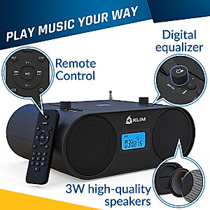 KLIM® Boombox B4 CD Player Portable Audio System - New 2024 - AM/FM Radio with CD Player MP3 Bluetooth AUX USB - Wired & Wireless Mode Rechargeable Battery - Remote Control Autosleep Digital EQ