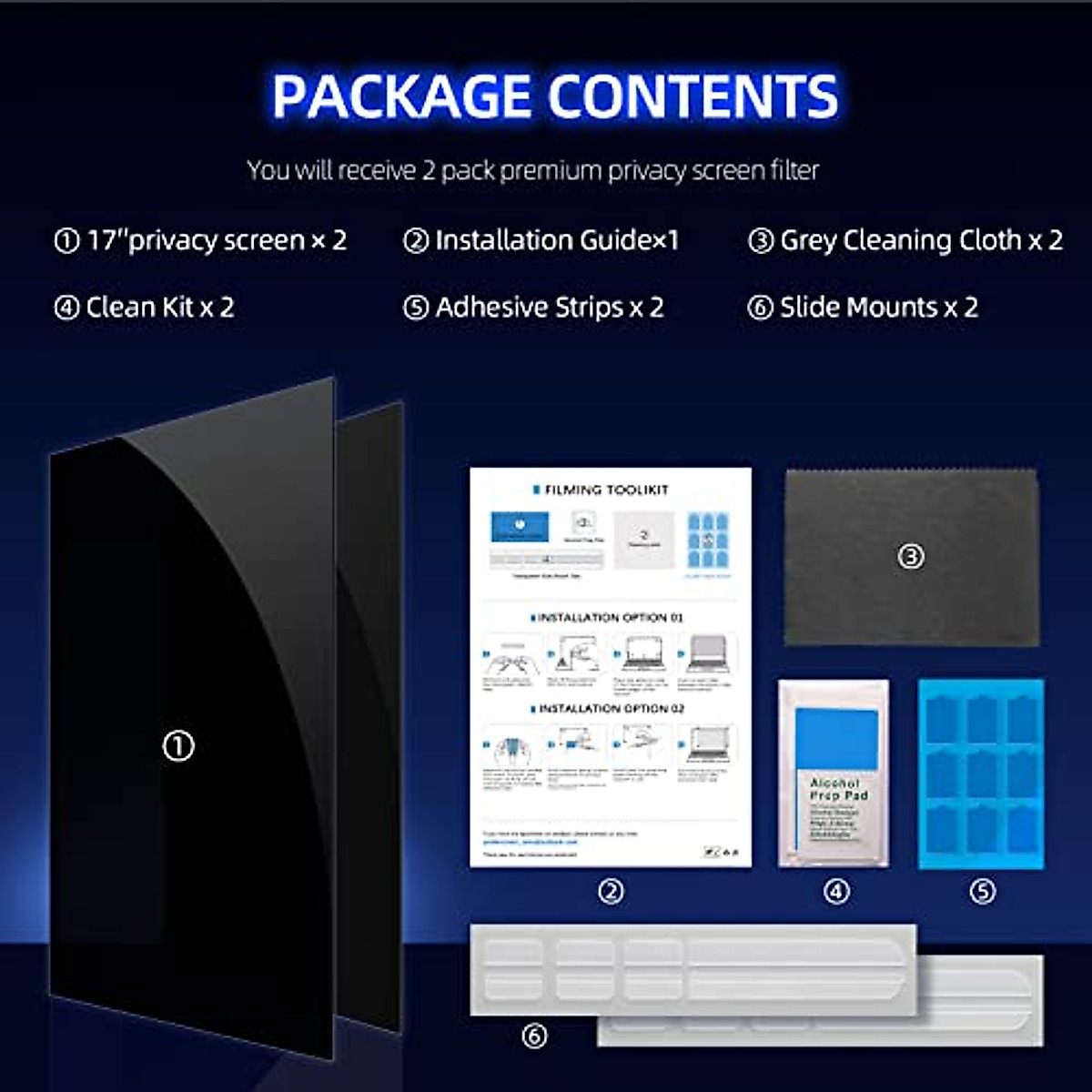 [2 Pack] Laptop Privacy Screen 17 Inch Compatible With Lenovo Hp Dell Acer Asus Thinkpad Envy Xps, 16:10 Aspect Removable Anti Glare Blue Light Filter Protector, 17in Computer Monitor Privacy Shield