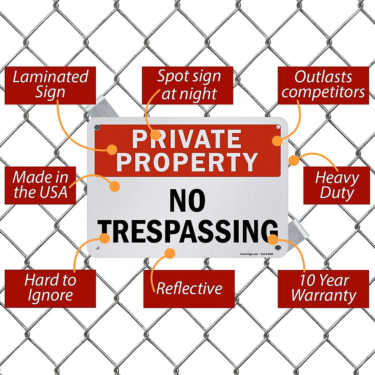 SmartSign 7 x 10 inch “Private Property - No Trespassing” Metal Sign, 40 mil Aluminum 3M Laminated Engineer Grade Reflective Material, Red, Black and White