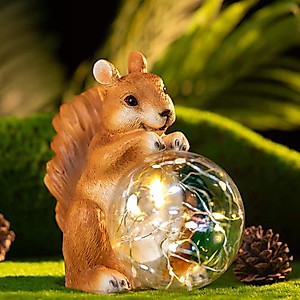 MRGL Squirrel Garden Figurines Decor, Outdoor Waterproof Statue, 7.5 Inch LED Lights for Garden, Courtyard, Lawn, Walkway, Housewarming