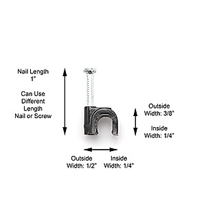 Single Coaxial Cable Clips, Cat6, Electrical Wire Cable Clip, 1/4 in (6 mm) Nail Clip and Fastener, Black (10 Pieces per Bag)