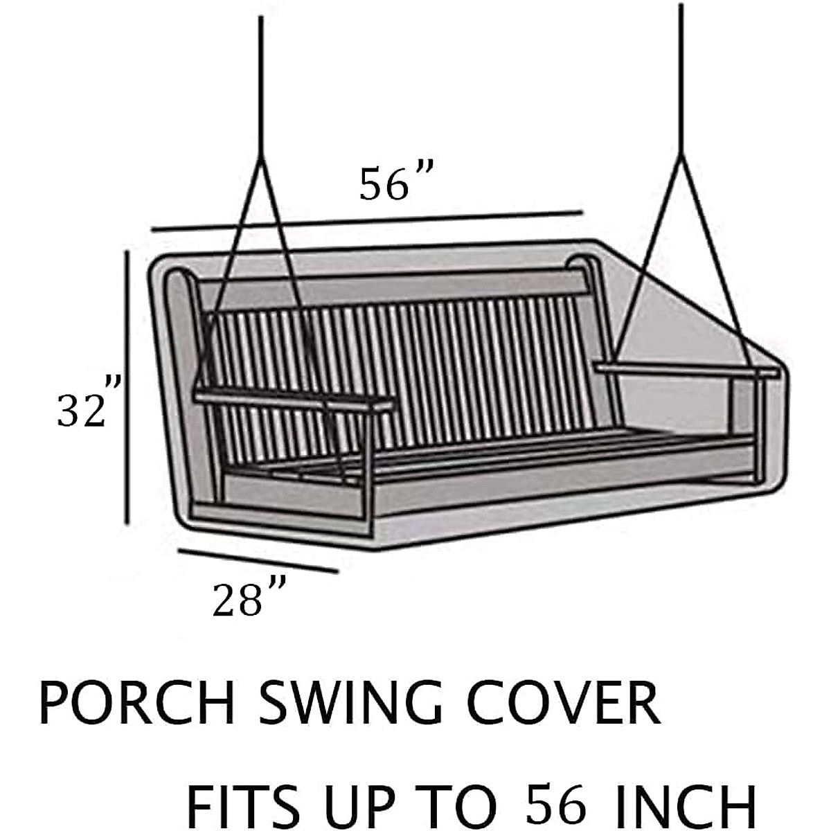 YHINGG Porch Swing Cover 56Inch Waterproof 600D Oxford Hanging Outdoor Swing Cover Garden Hammock Cover Patio Furniture Covers (Black, 56x28x(32-24) Inch)