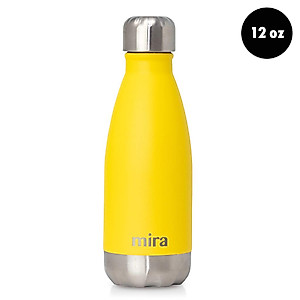 MIRA 12 oz Insulated Water Bottle - Slim Stainless Steel Cola Shape Thermos - Double Wall Hot & Cold Flask (24Hr Cold/12Hr Hot) - Lemon Yellow