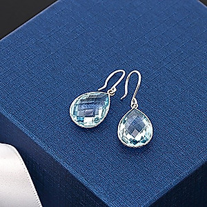 Gem Stone King 925 Sterling Silver Blue Topaz Dangle Earrings For Women (18.00 Cttw Gemstone Birthstone Pear Shape Teardrop 16X12MM)