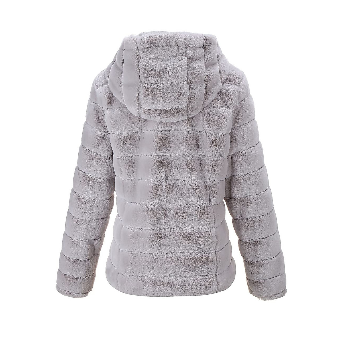 Bellivera Women's Faux Fur Shearling Shaggy Coat Fashion Sherpa-Lined Hood Jacket 1801 Gray L