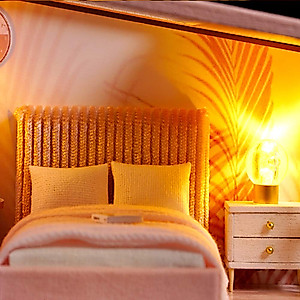 Fsolis DIY Miniature Dollhouse Kit with Furniture and Lights, 3D Wooden Modern Tiny House 2 Story Gifts for Teens Adult