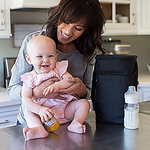 J.L. Childress 6 Bottle Cooler - Breastmilk, Baby Bottle & Food Bag - Ice Pack Included - 2 Compartments - Insulated & Leak Proof Bottle Bag - Breastmilk Cooler Bag for Travel - Black