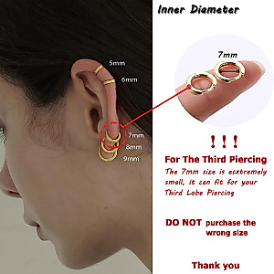 925 Sterling Silver Small Gold Hoop Earrings for Women Girls 14K Gold Huggie Earrings Tiny Hypoallergenic Cartilage Earrings Hoops 5mm 6mm 7mm 8mm 9mm 10mm 12mm