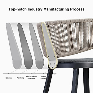 PURPLE LEAF Outdoor Counter Height Stools Set of 2 Patio All-Weather Rattan Bar Chairs Modern Aluminum Cushioned Barstools with Back for Balcony Garden Kitchen Indoor, Grey