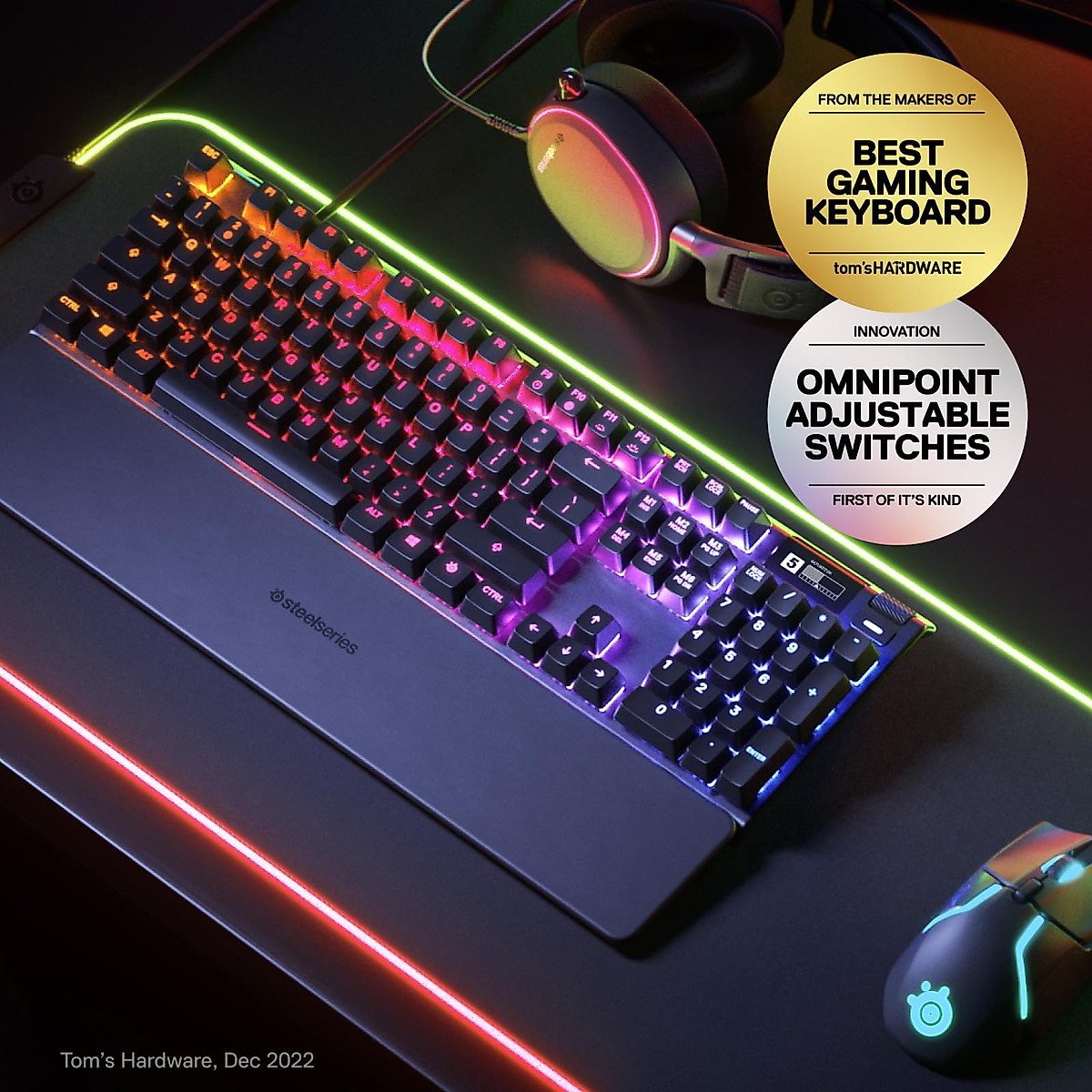 SteelSeries Apex Pro Mechanical Gaming Keyboard, Adjustable Actuation Switches, OLED Display, Red Switches, French AZERTY Layout