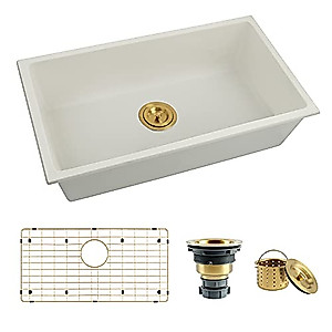 Lonsince Undermount Kitchen Sink White,31 X 18 Inch Single Bowl Kitchen Sink,White Undermount Sink,Granite Composite Kitchen Sink,Moonlight White