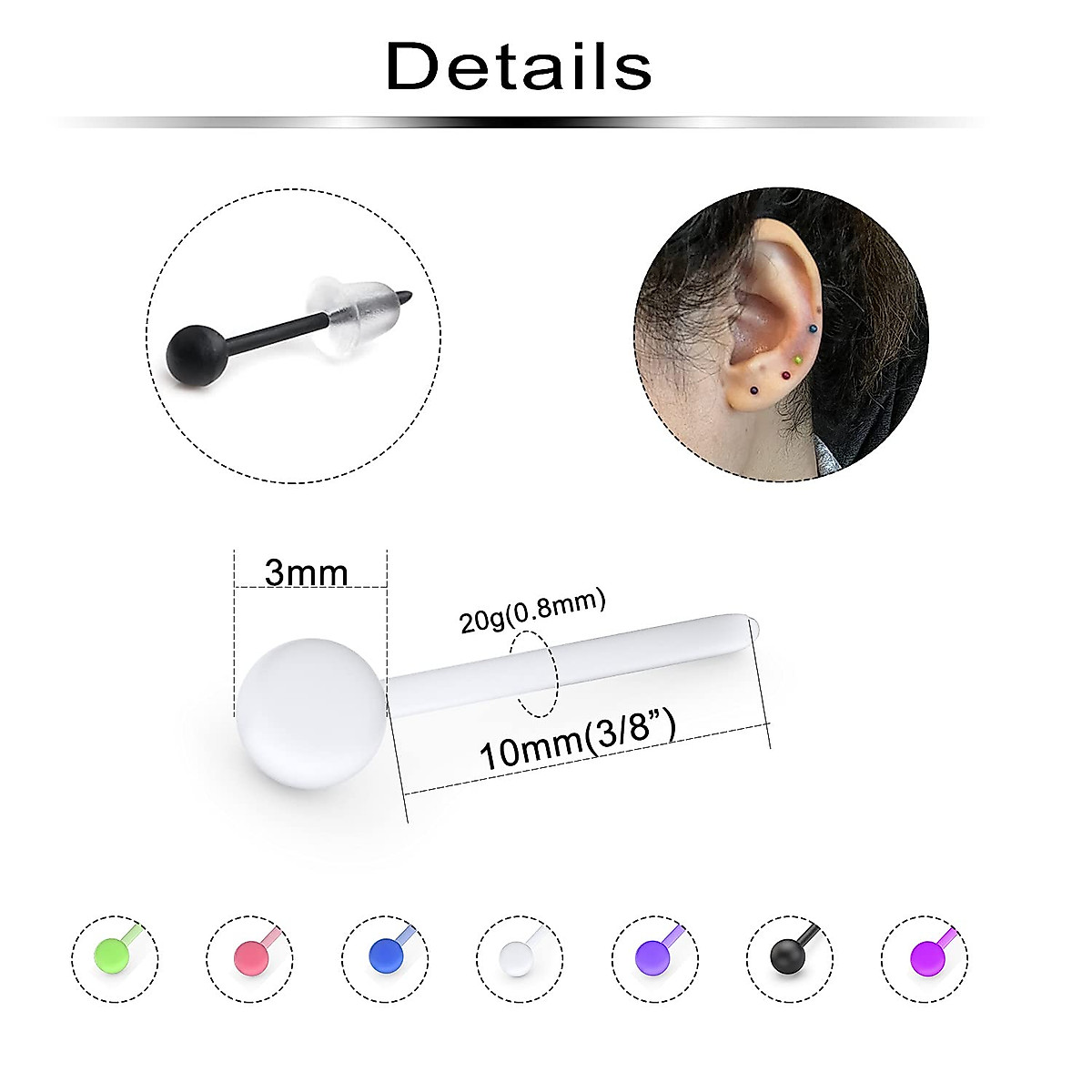Ftovosyo Invisible Plastic Earring Posts Clear Ear Hole Retainer Hoop Earring Studs Clear Ear Spacers Piercing Jewelry for Men Women Kids Sports Work, Silicone Rubber Backs Earnuts