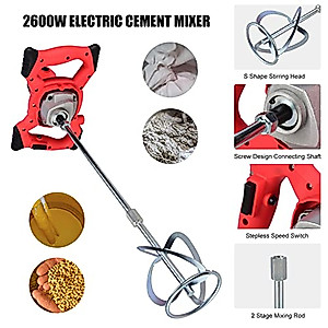 Handheld Concrete Cement Mixer 2100W Electric Mortar Mud Plaster Grout Paint Stirrer for Drill 6 Speed Adjustable Concrete Mix Stirring Tool AC 110V