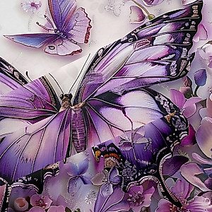 CCoutueChen Purple Butterfly Comforter Set Queen Size Chic Flower Butterfly Bedding Sets Botanical Plants Comforter Quilt Boho Animal Bed Set 3Pcs Soft Fluffy Comforter for Girls Women Adult Room