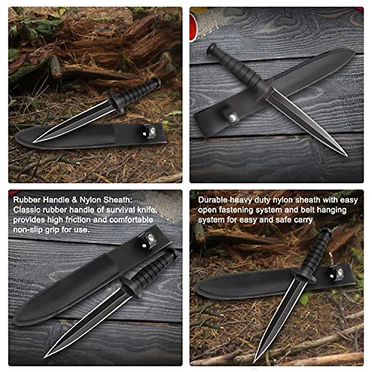 liuliang1 12.2'' EDC Straight Edge Tactical Bowie Knife with Sheath Survival Hunting Tactical Combat Knife for Outdoor Camping , Fishing Black