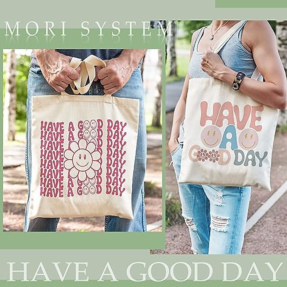 4 Pack Aesthetic Canvas Tote Bag Women Reusable Grocery Shopping Bag Cute Preppy Shoulder Bag Back to School Gift Bag (Funny Style)