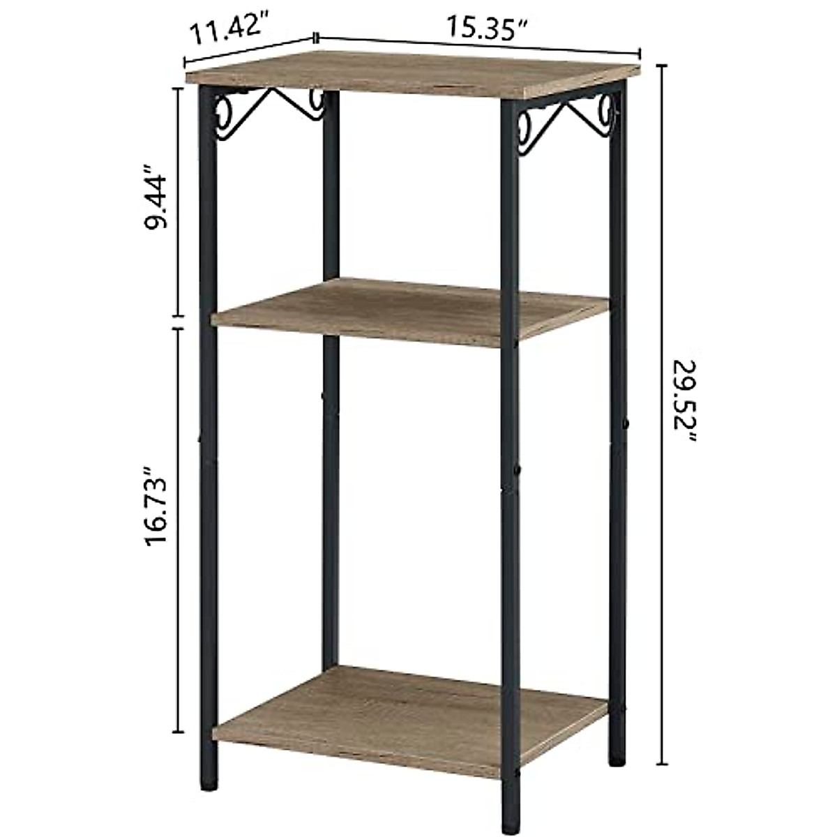 Hoctieon 3 Tier Tall End Table, Slim Night Table, Narrow Side Table with Storage, Tall Nightstand for Small Spaces, for Living Room, Bedroom, Sofa Couch, Hallway, Easy Assembly, Light Brown