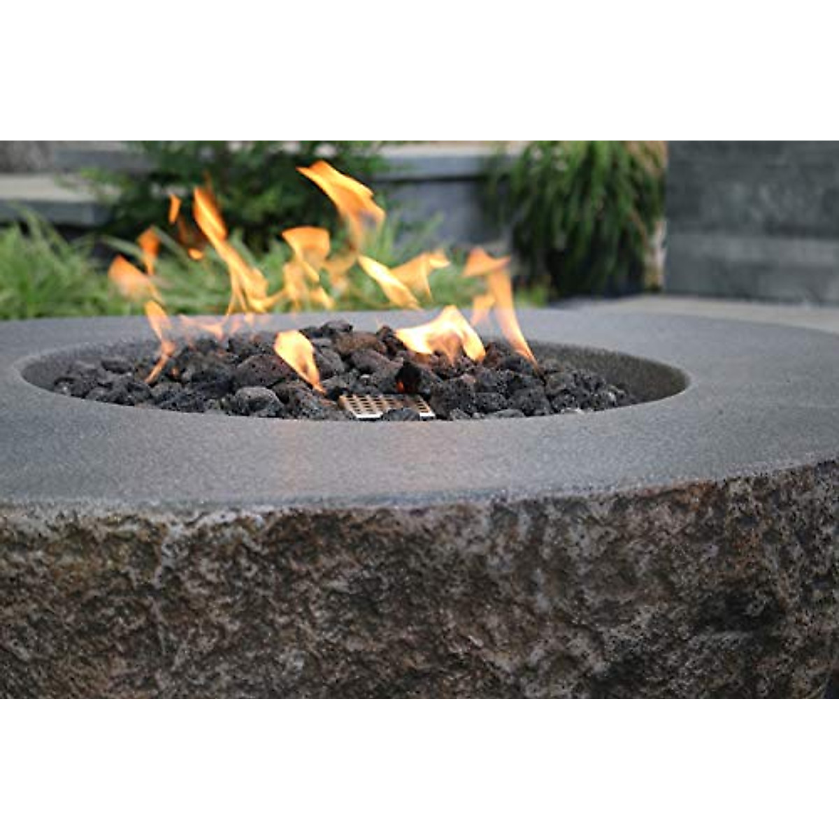 Elementi Boulder Outdoor Fire Pit Table 43 Inches Round Firepit Concrete Patio Heater Electronic Ignition Backyard Fireplace Cover Lava Rock Included, Liquid Propane