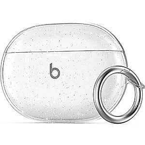 NIUTRENDZ Clear Case for Beats Studio Buds Case Soft TPU Protective Cover with Carabiner Compatible with Beats Studio Buds (Glitter Clear)