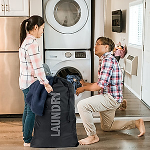 Washable Drawstring Laundry Bags 2 Pack Extra Large Heavy Duty College Dorm Dirty Laundry Clothes Travel Bag and Gym Clothes Bag for Guys and Girls (Black "Laundry")